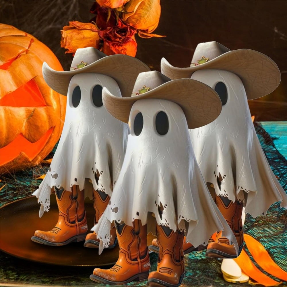 TinyGlam Halloween Ghost Statue 2024, Cowboy Ghost Statues,Halloween ...