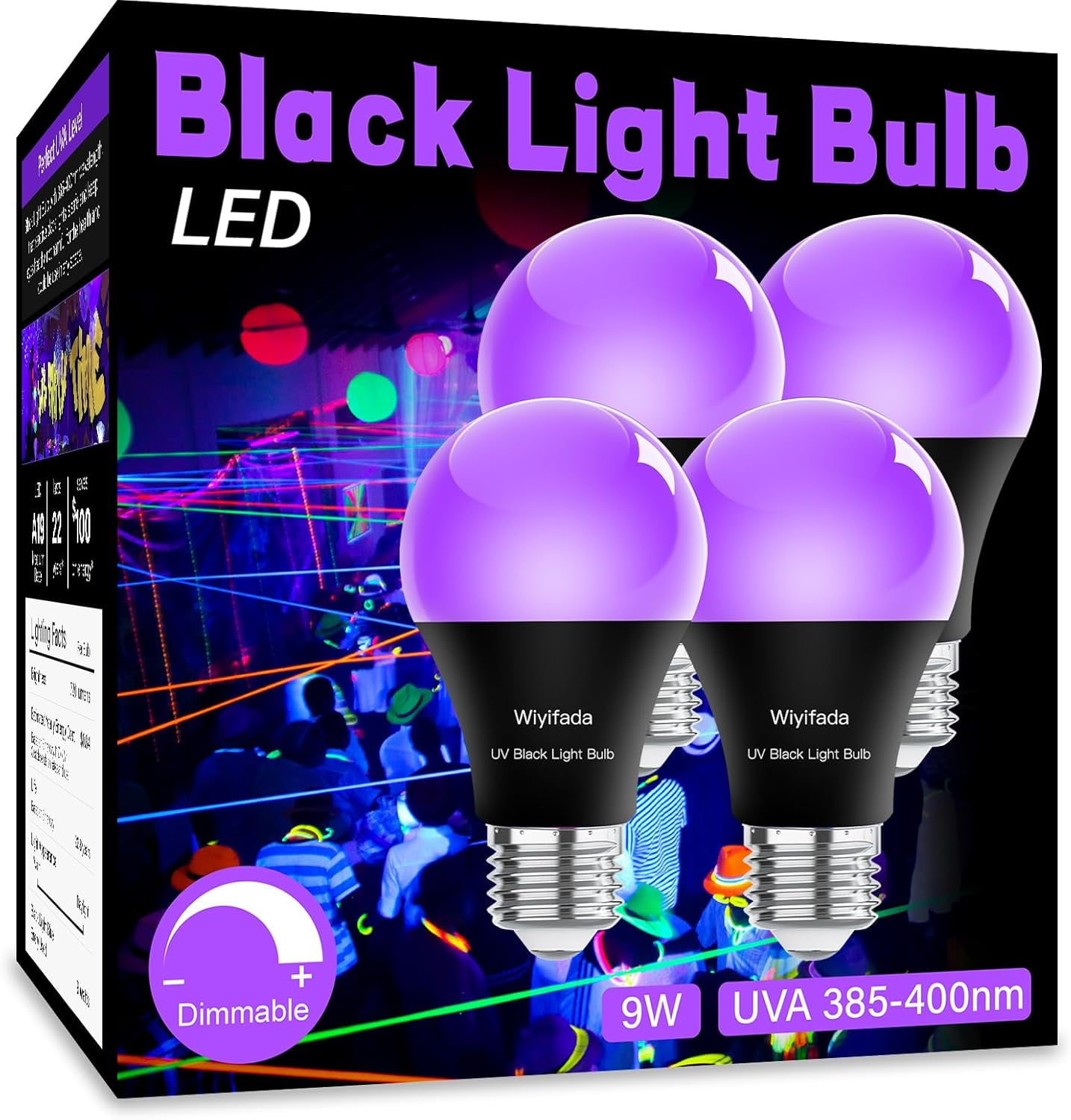 TinyGlam LED Black Light Bulbs 2 Pack, A19 9W UV Black Light Replace Up ...