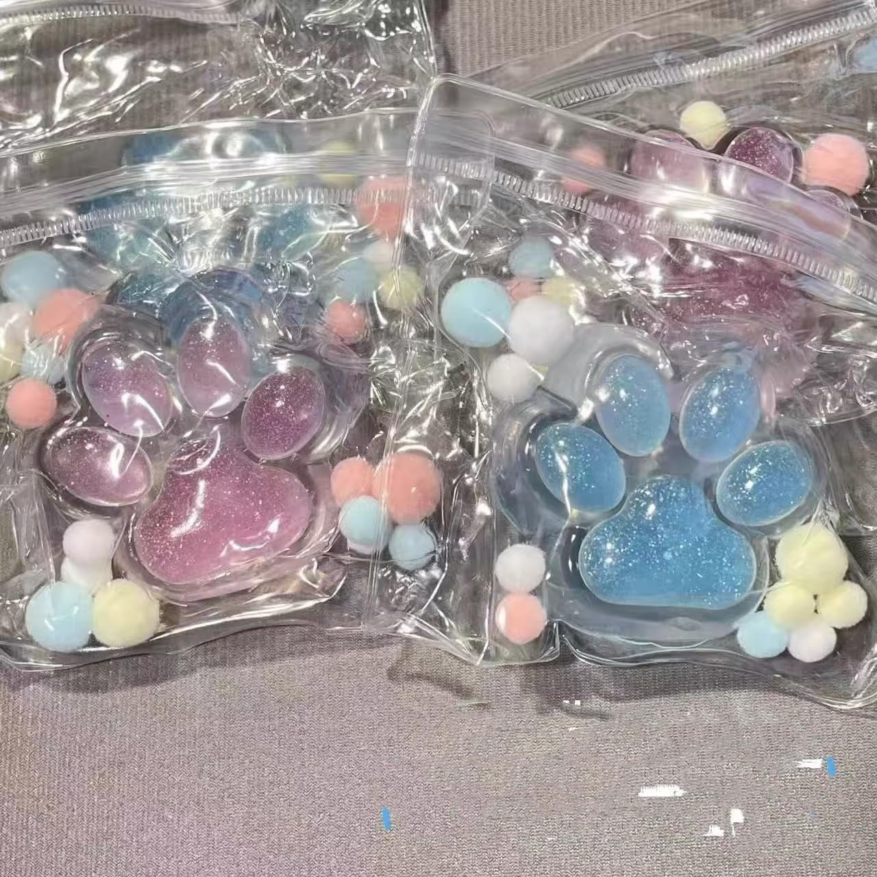 TinyGlam Pink Blue Cat Paw Squeeze Toys, Ice Through Sparkling Powder ...