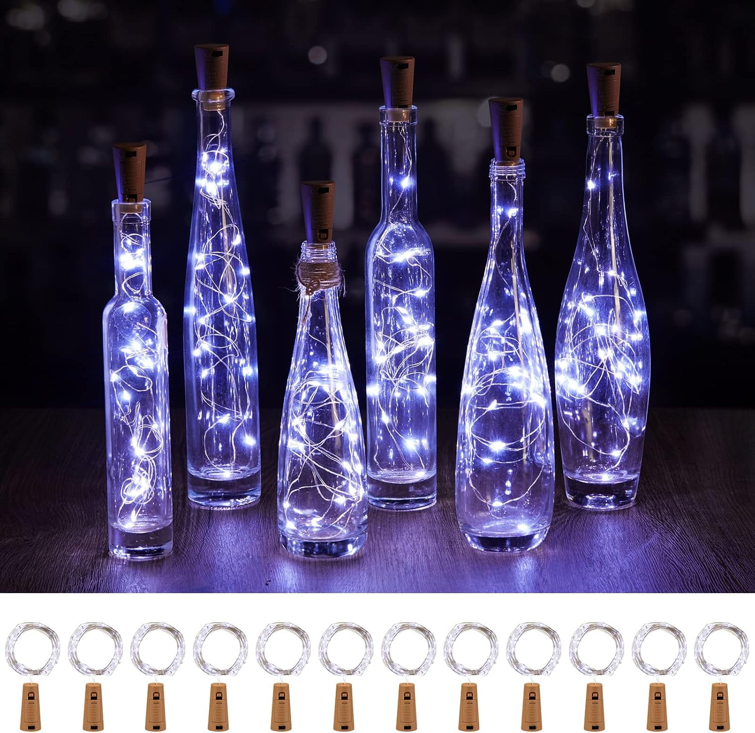 TinyGlam Wine Bottle Lights with Cork - 7ft 20 LED Battery Operated ...