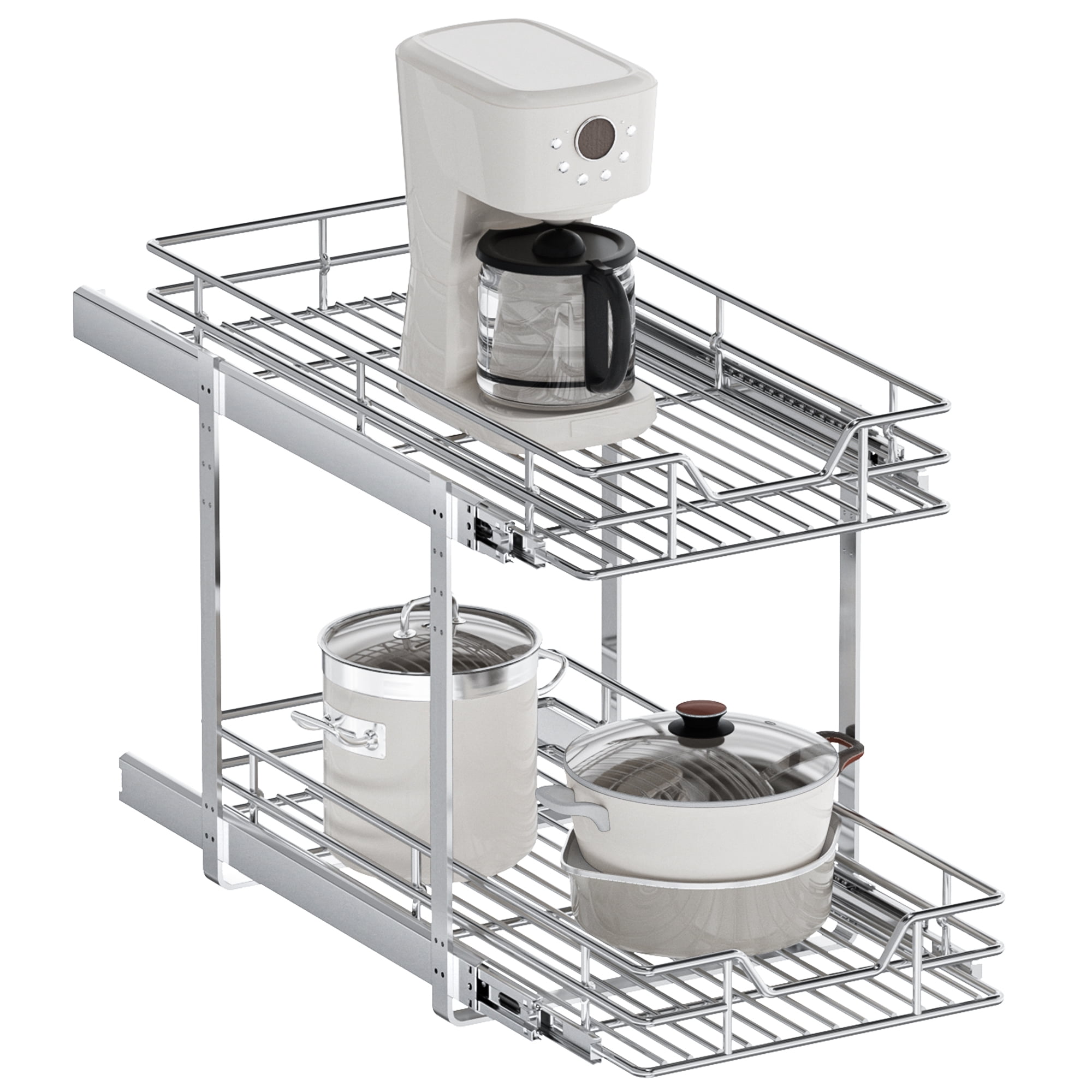 TinyHomie 2 Tier Sliding cabinet organizer,13.5 in W x 21.5 in D Pull ...