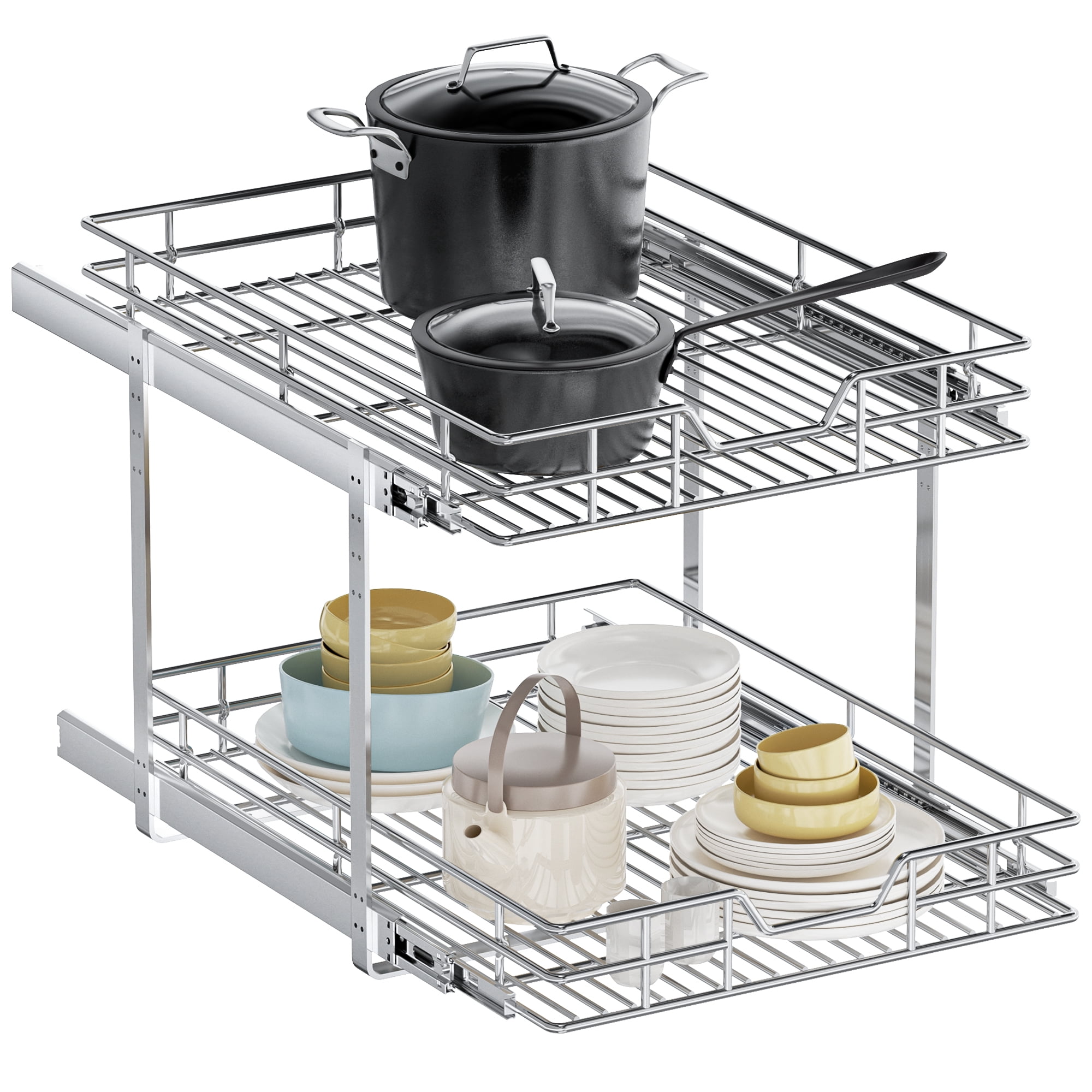 TinyHomie Pull Out Cabinet Organizer, 19.5 in W x 21.5 in D 2 Tier ...