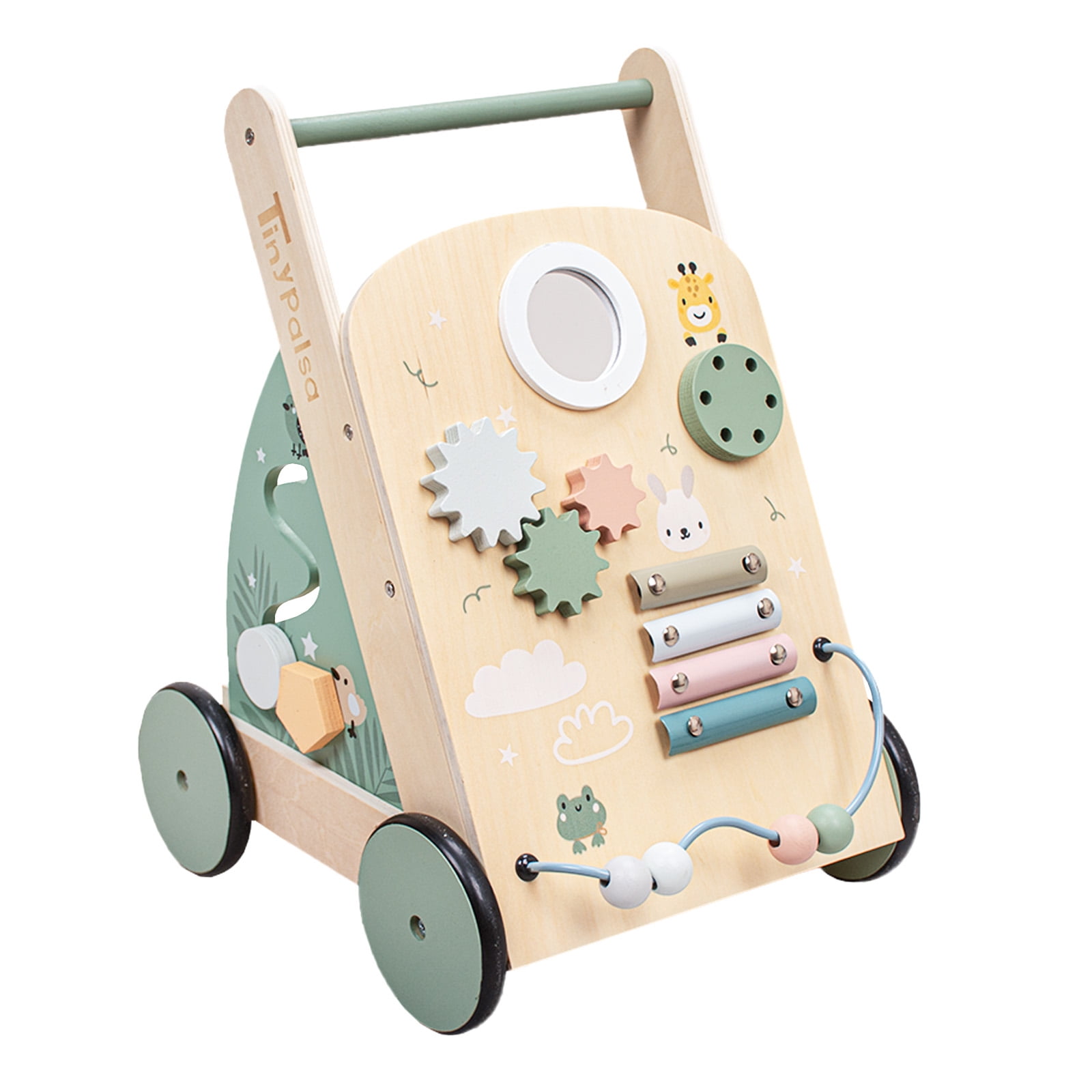 TinyPalsa Baby Walkers, 3-in-1 Wooden Baby Push Walker with Wheels, Sit ...