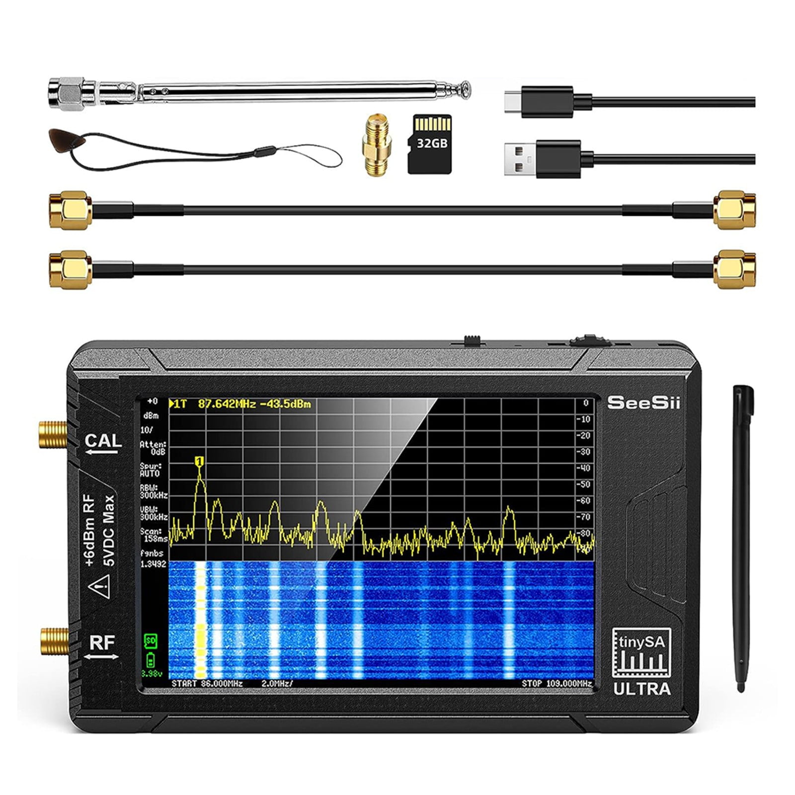 TinySA Ultra Spectrum Analyzer, 4.0 inch 100kHz to 5.3GHzTiny Frequency ...