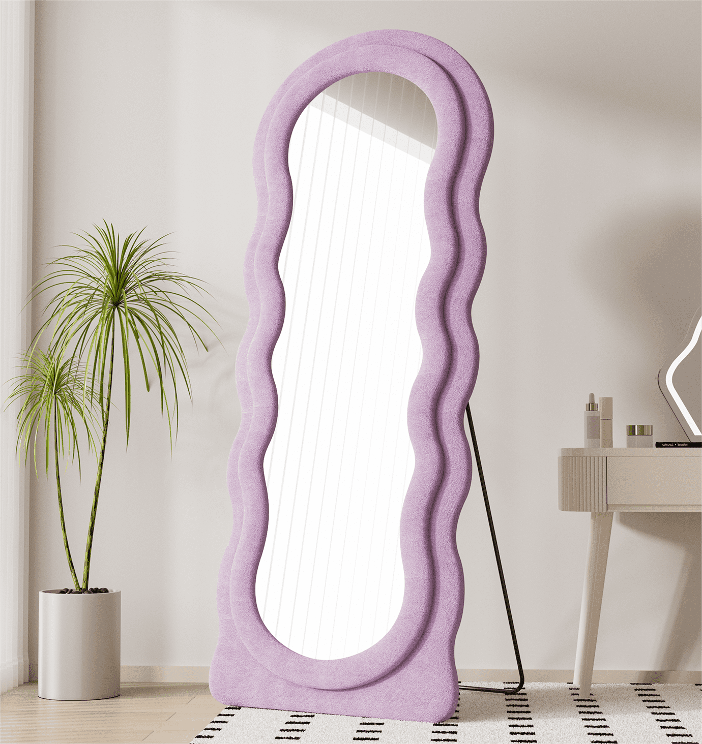 TinyTimes 63"x24" Wavy Full Length Mirror, Modern Floor Mirror with ...