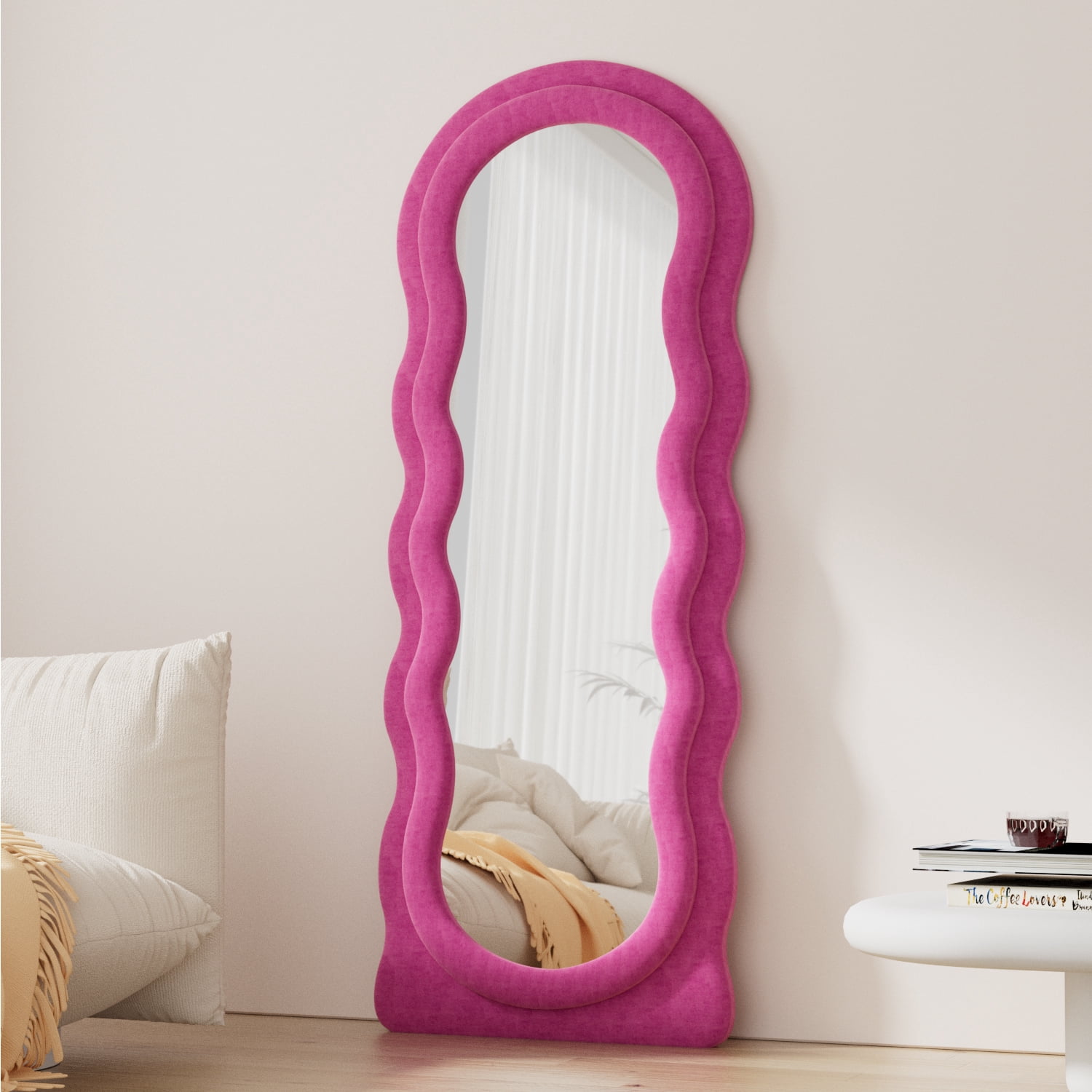 TinyTimes 63"x24" Wavy Mirror for Living Room, Floor Freestanding ...
