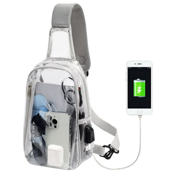 Tinyat Clear Sling Bag With USB Charging PVC Waterproof Crossbody Bag ...
