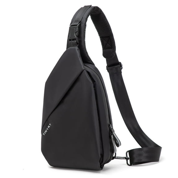 Tinyat Men's Crossbody Bag, Black, Diagonal Zipper, Outdoor Hiking ...