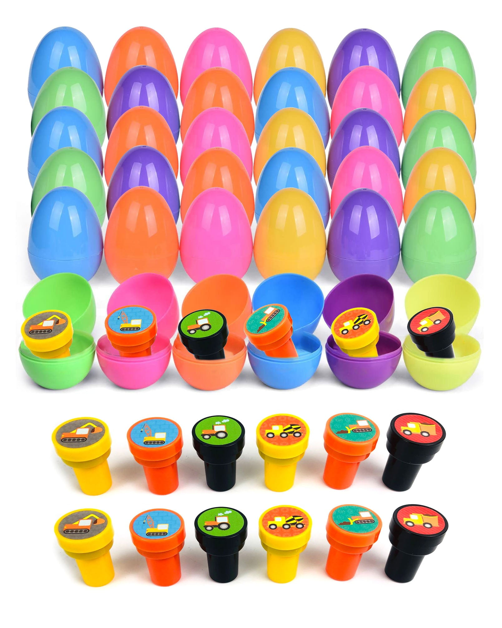 Tinymills 36 Pack Easter Eggs with Construction Stamps for Kids, Easter ...