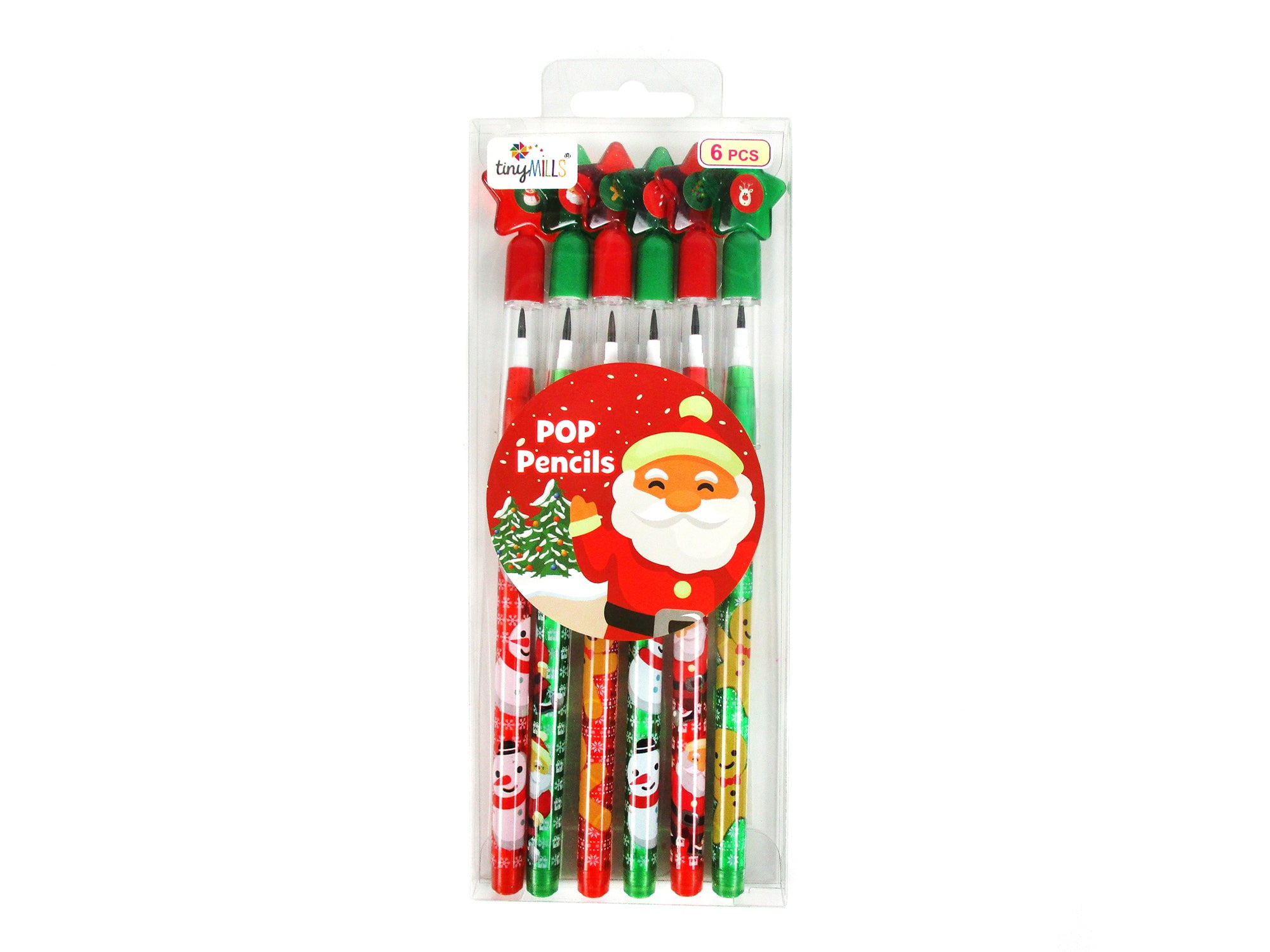 Tinymills Holiday Season Star Topper Pencils, with Eraser, #2 Lead, Red ...