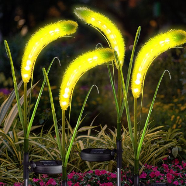 TiokMc 2-Pack Solar Powered Reed Light - LED Dog Tail Lawn Light for ...