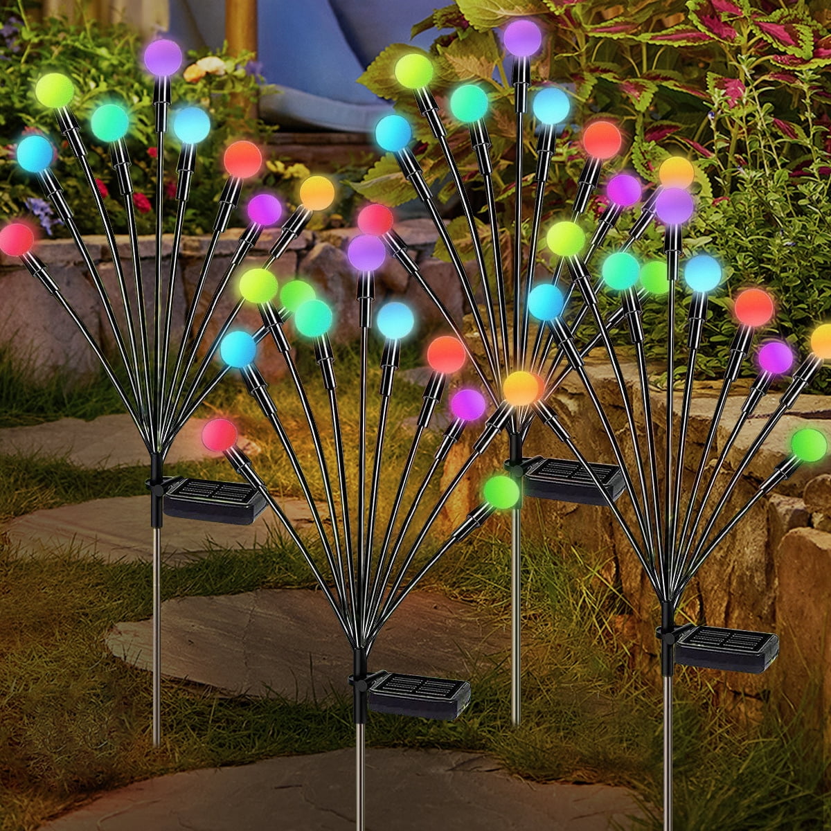 TiokMc 4-Pack Total 40 LED Solar Garden Lights - Outdoor Firefly ...