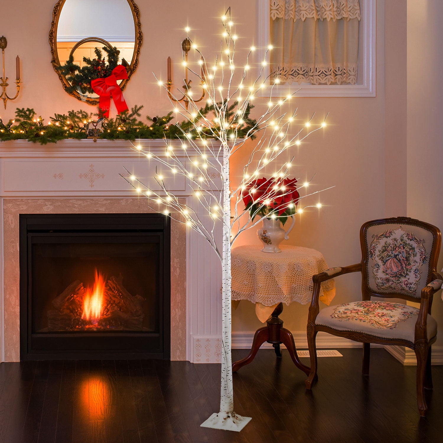 TiokMc 6ft Warm White Artificial Birch Tree, 440 LED Lights, Remote ...