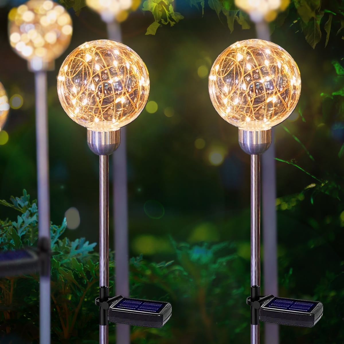 TiokMc Globe Solar Lights Outdoor Stake (2 Pack) - Warm White Firefly ...