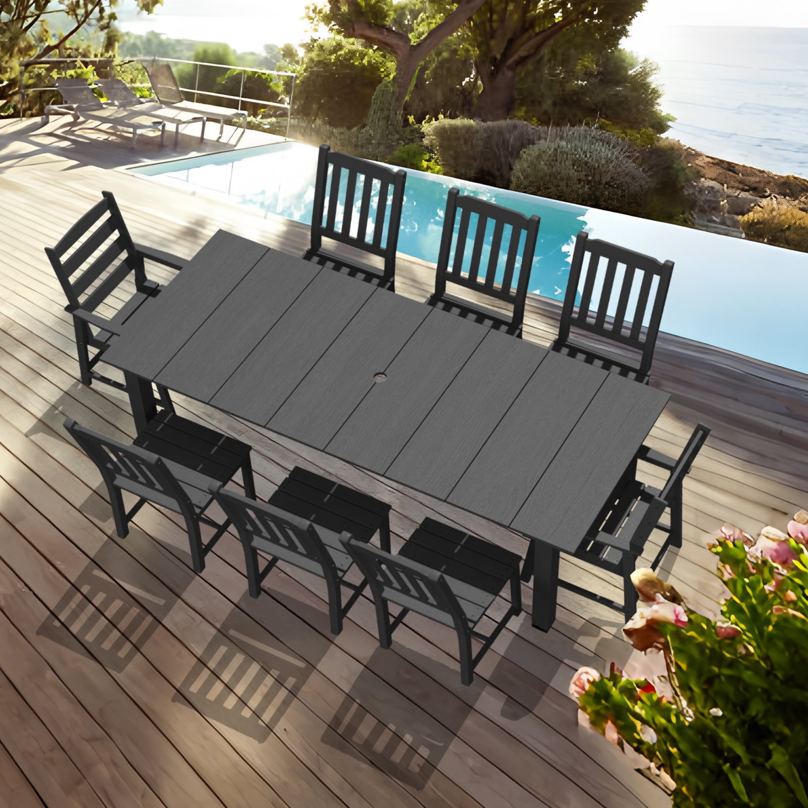 Tioline HDPE Patio Outdoor Dining Set of 9,with a table and chairs,Gray ...