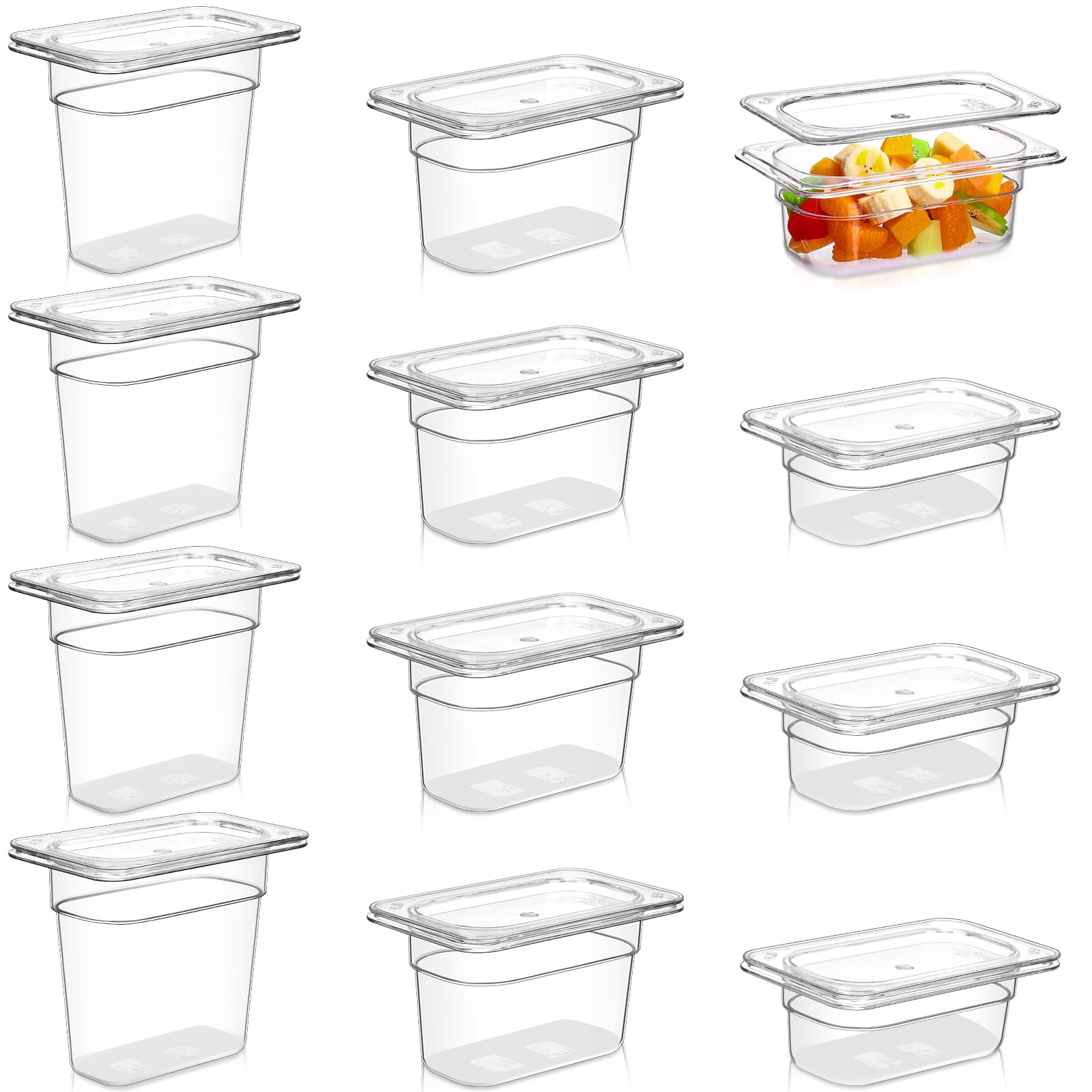 Tioncy 12 Pcs 1/9 Size Clear Food Pans with Lids Stackable Plastic ...