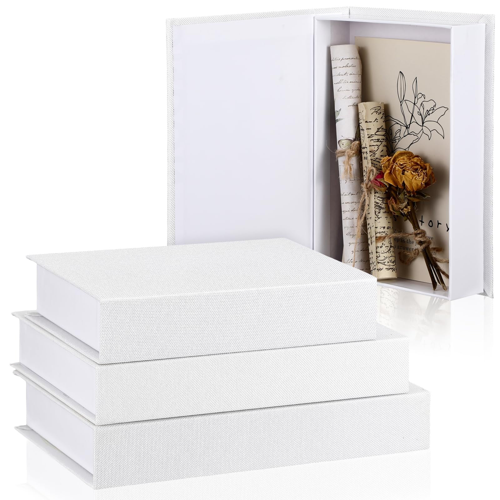 Tioncy 3 Pcs Neutral Linen Book Box Decorative Faux Book Props Storage ...