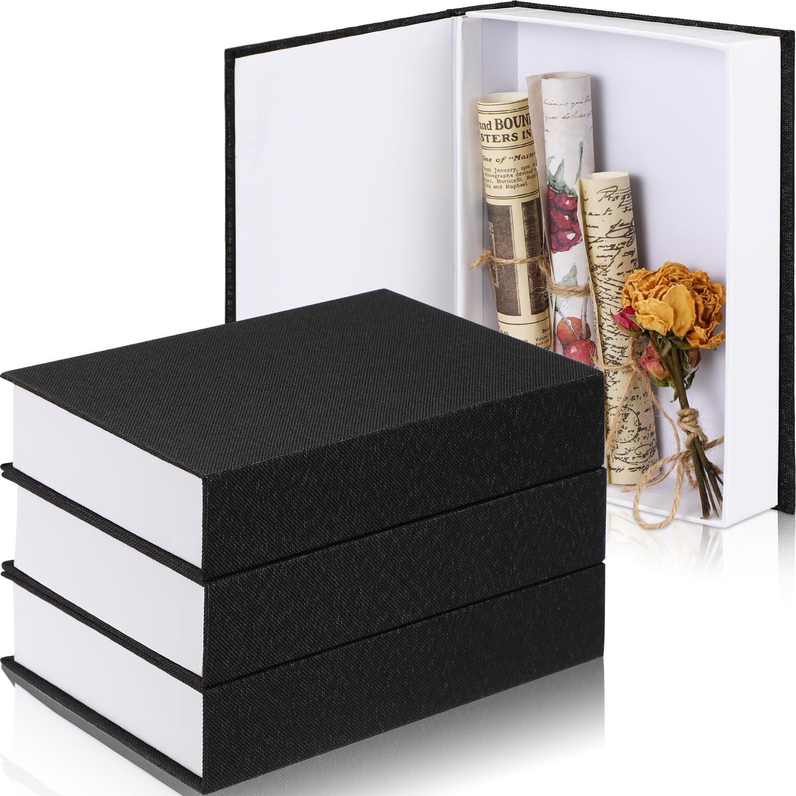 Tioncy 3 Pcs Neutral Linen Book Box Decorative Faux Book Storage for ...