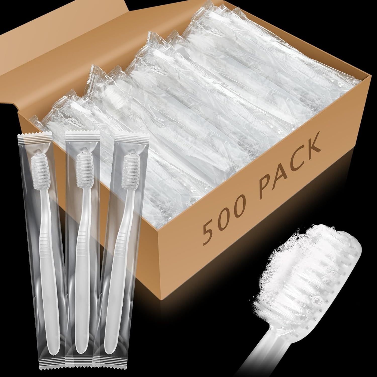 Tioncy 500 Pack Prepasted Disposable Toothbrushes Individually Wrapped ...