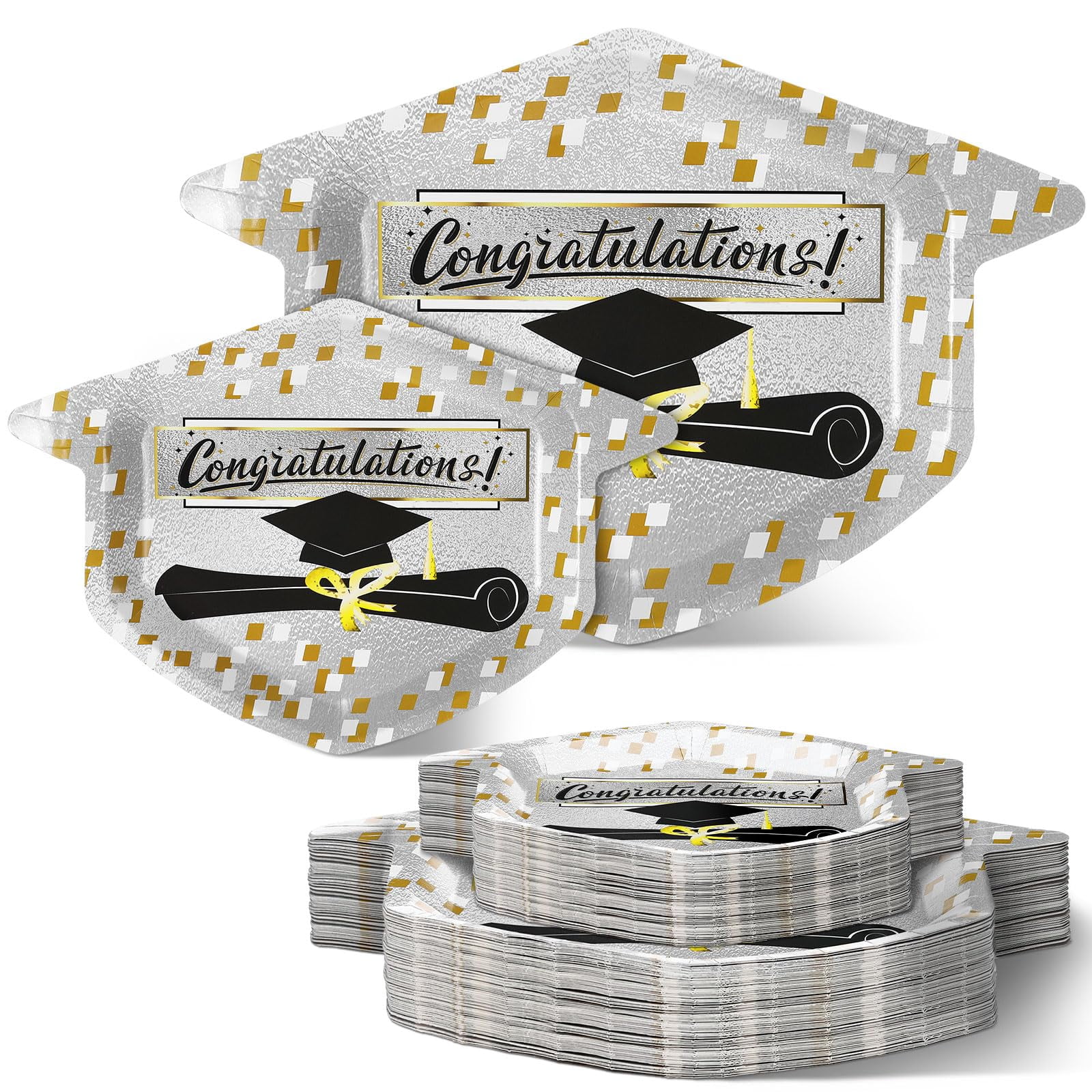 Tioncy 72 Pcs 2025 KEF16 Graduation Cap Plates Graduation Dessert Cake ...