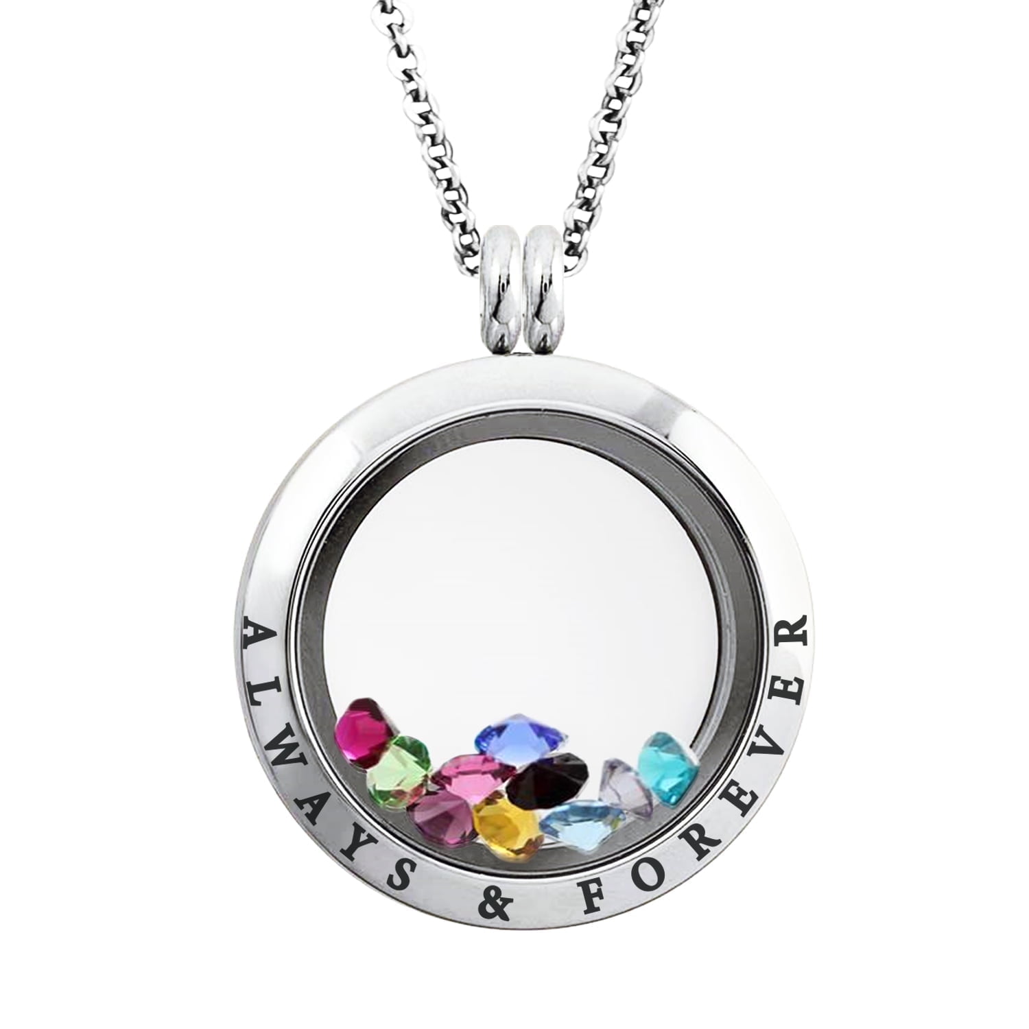 Tioneer Stainless Steel Always & Forever Engraved Floating Glass Charm ...
