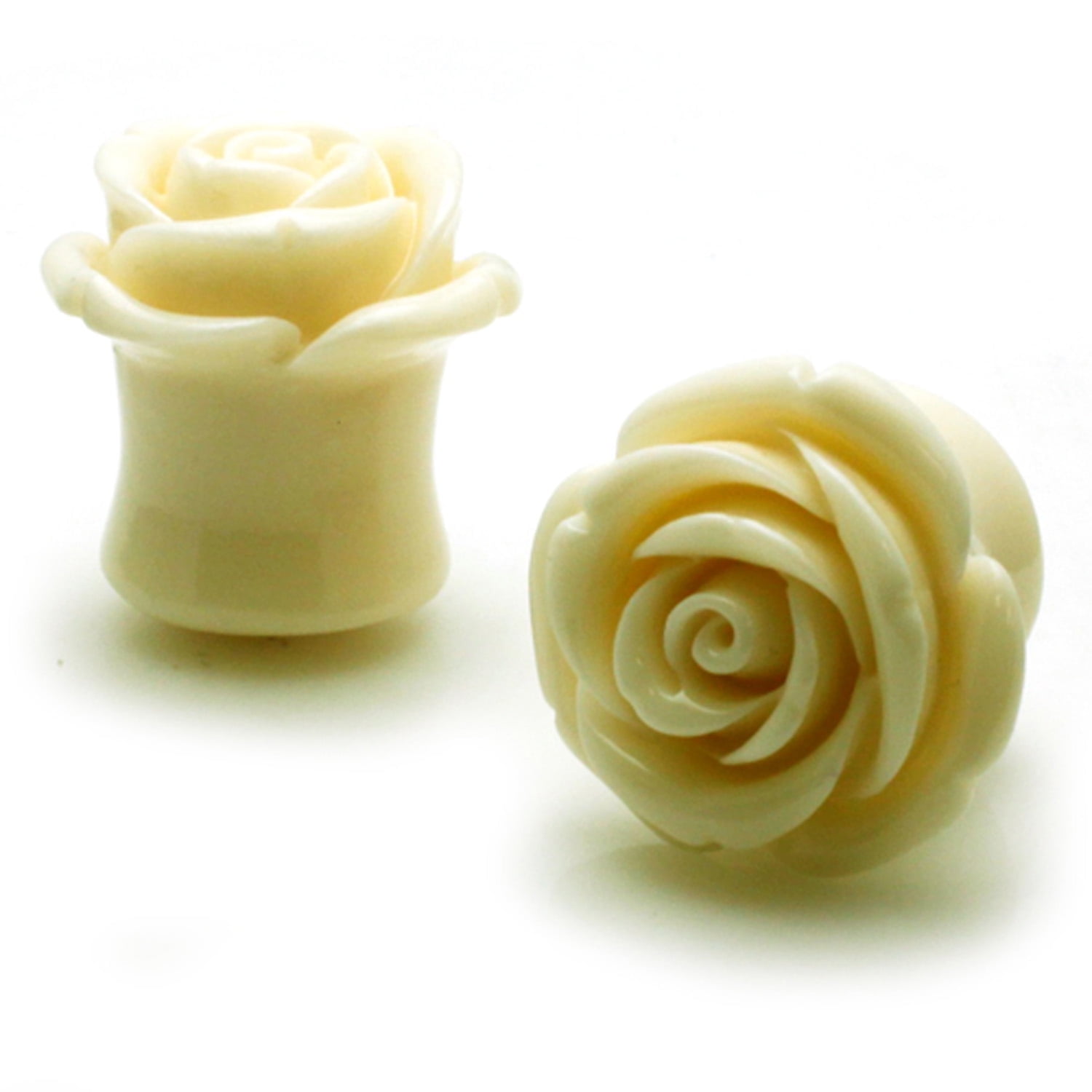 Tioneer Acrylic Tunnel White Rose Double Flared Ear Plugs Body Jewelry ...