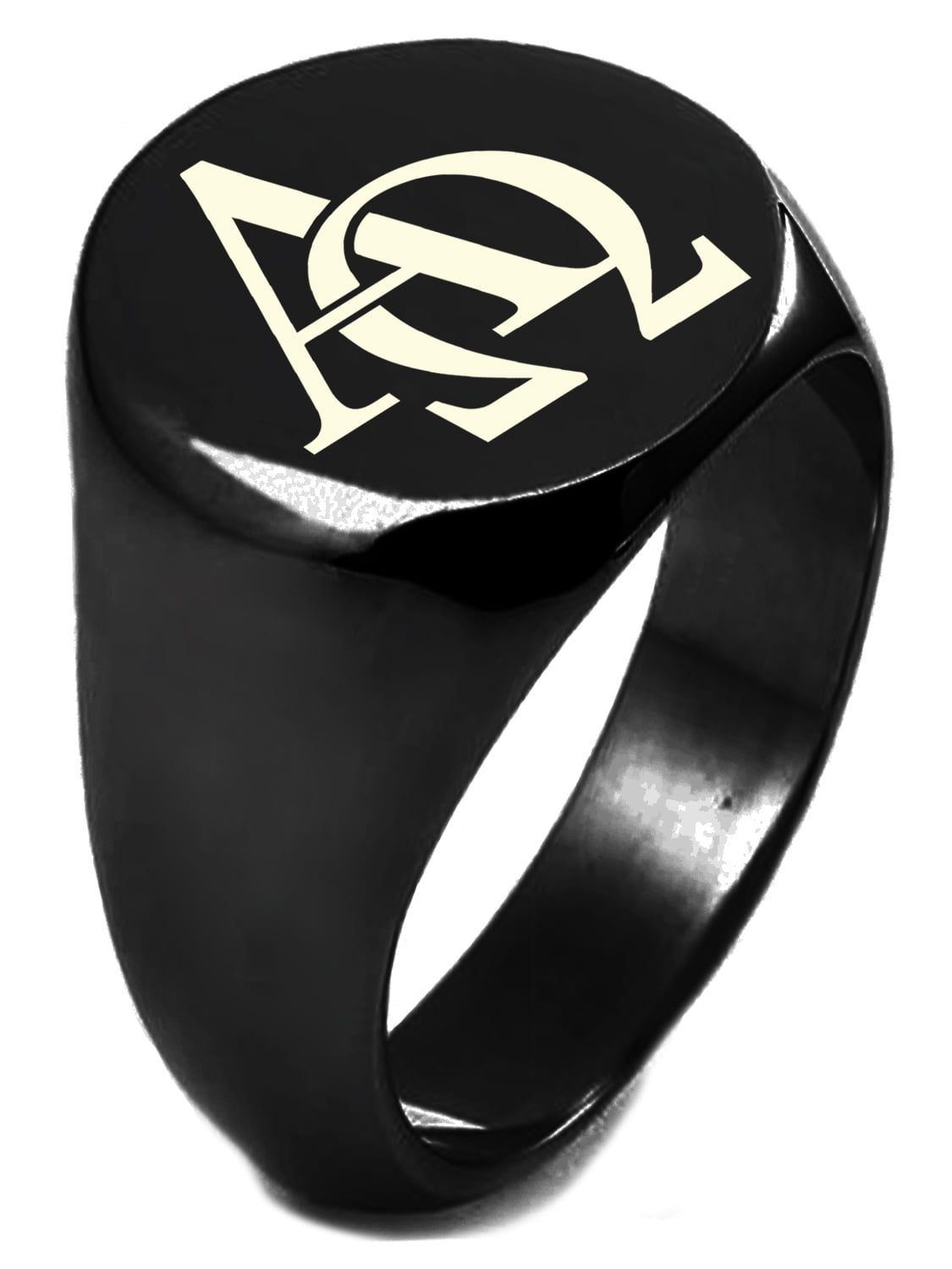 Tioneer Black IP Plated Sterling Silver Alpha & Omega Symbol Engraved ...