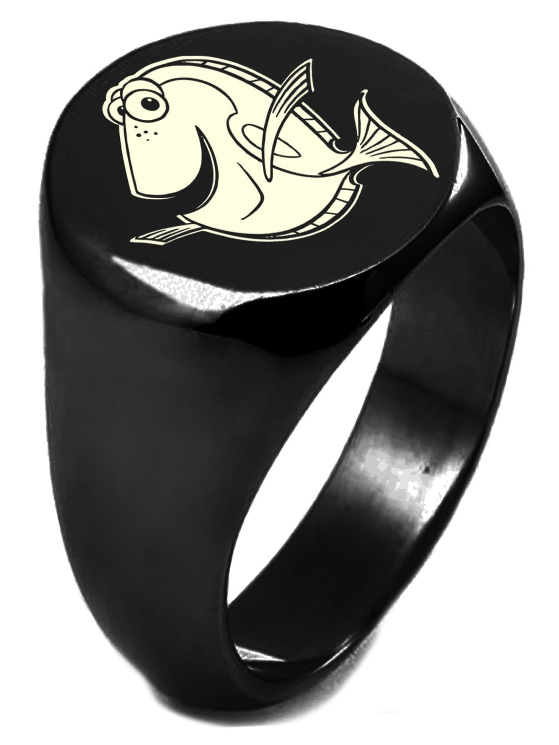 Tioneer Black IP Plated Sterling Silver Disney Finding Dory CZ Engraved ...