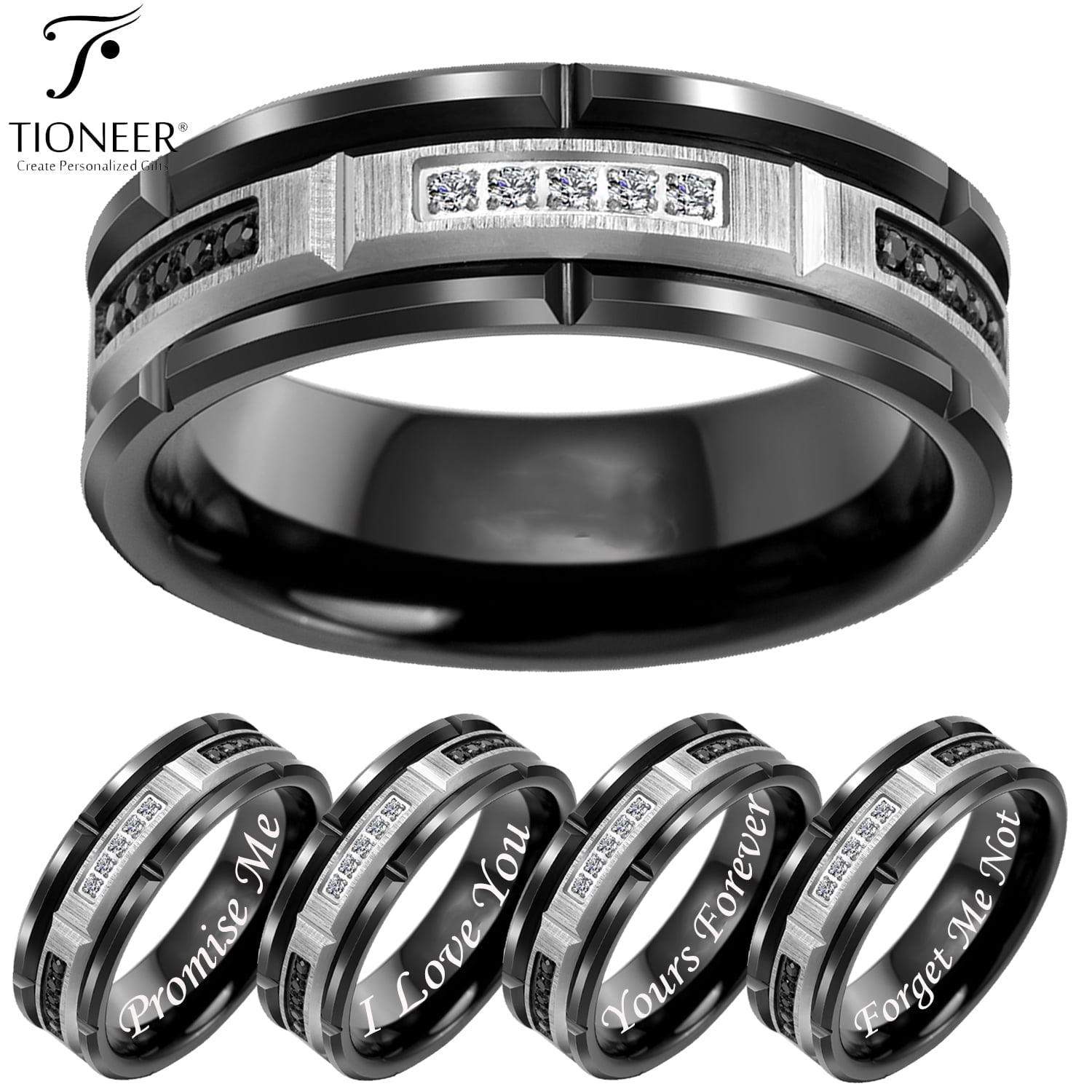 Tioneer Black-Silver Tioneer Tungsten Carbide 8mm Brick Design w/ Black ...