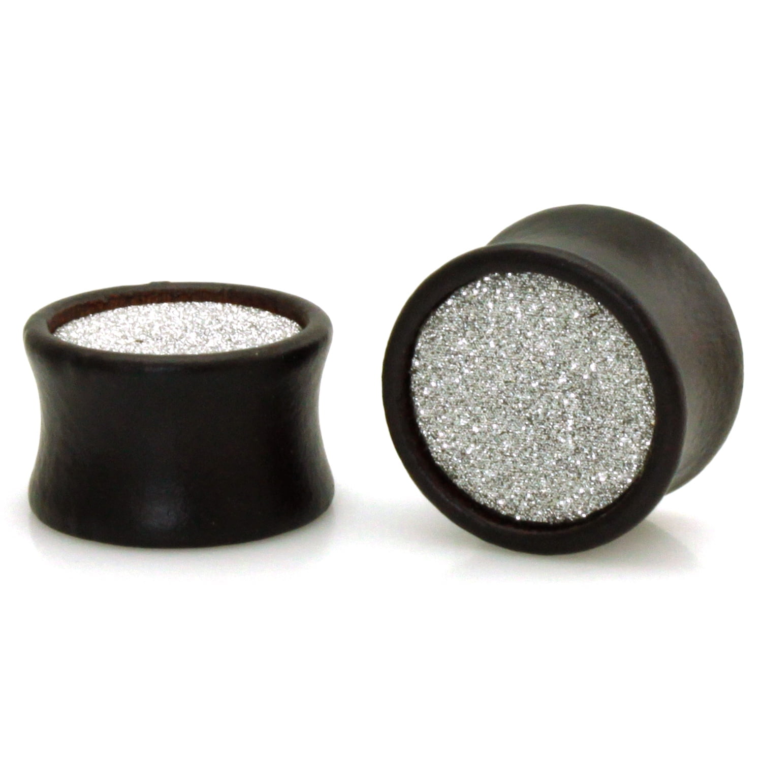 Tioneer Organic Black Wood Silver Glitter Ear Expander Plugs Body ...