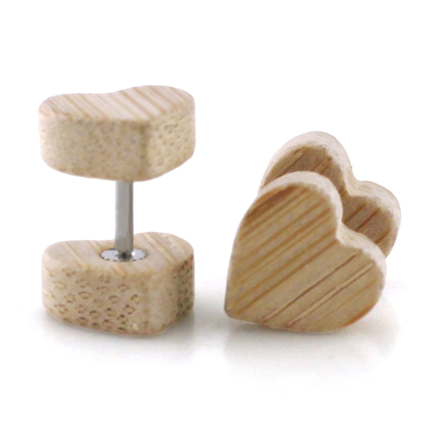 Tioneer Organic Light Wood Angel Heart Fake Cheater Plugs Body Jewelry ...