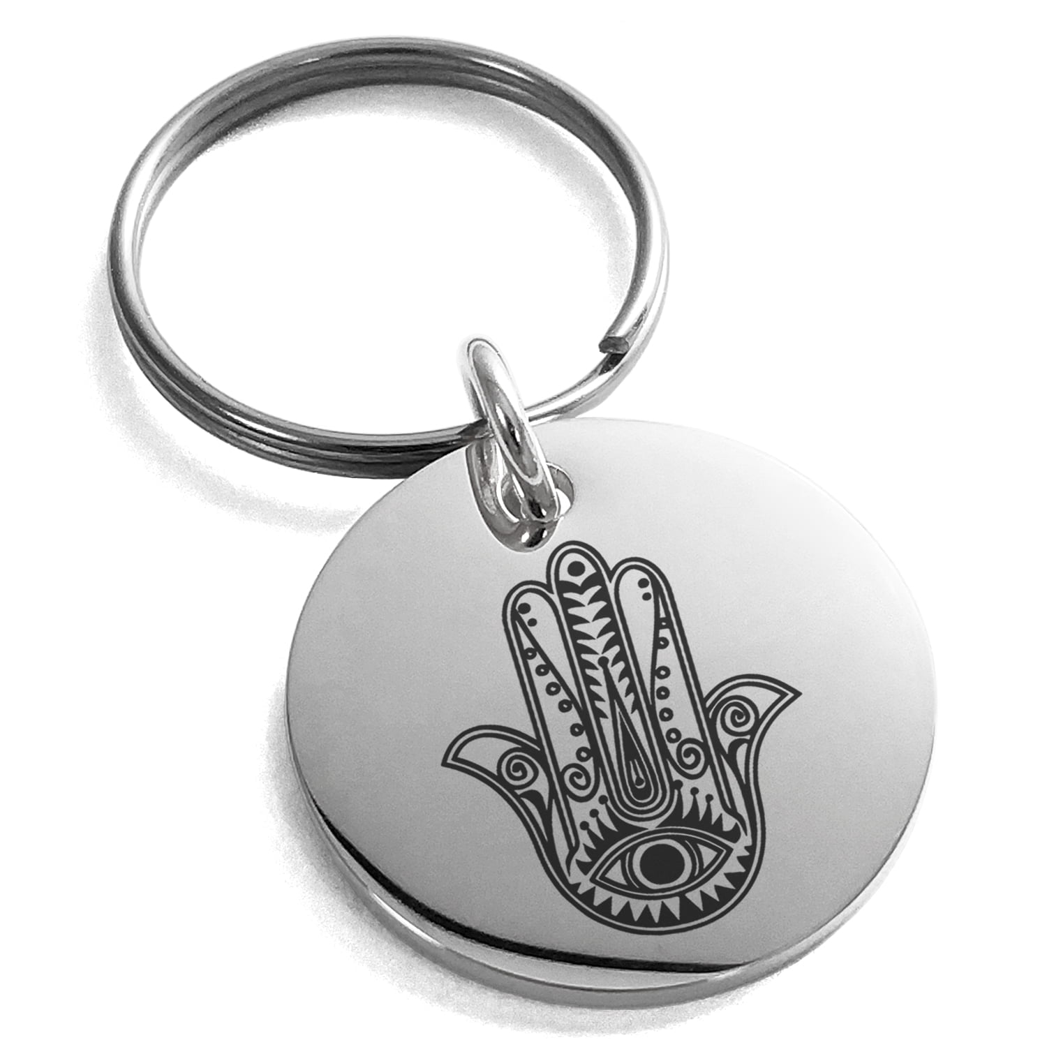 Tioneer Stainles T Steel Evil Eye Hamsa Hand of Fatima Engraved Small Medallion Circle Charm ...