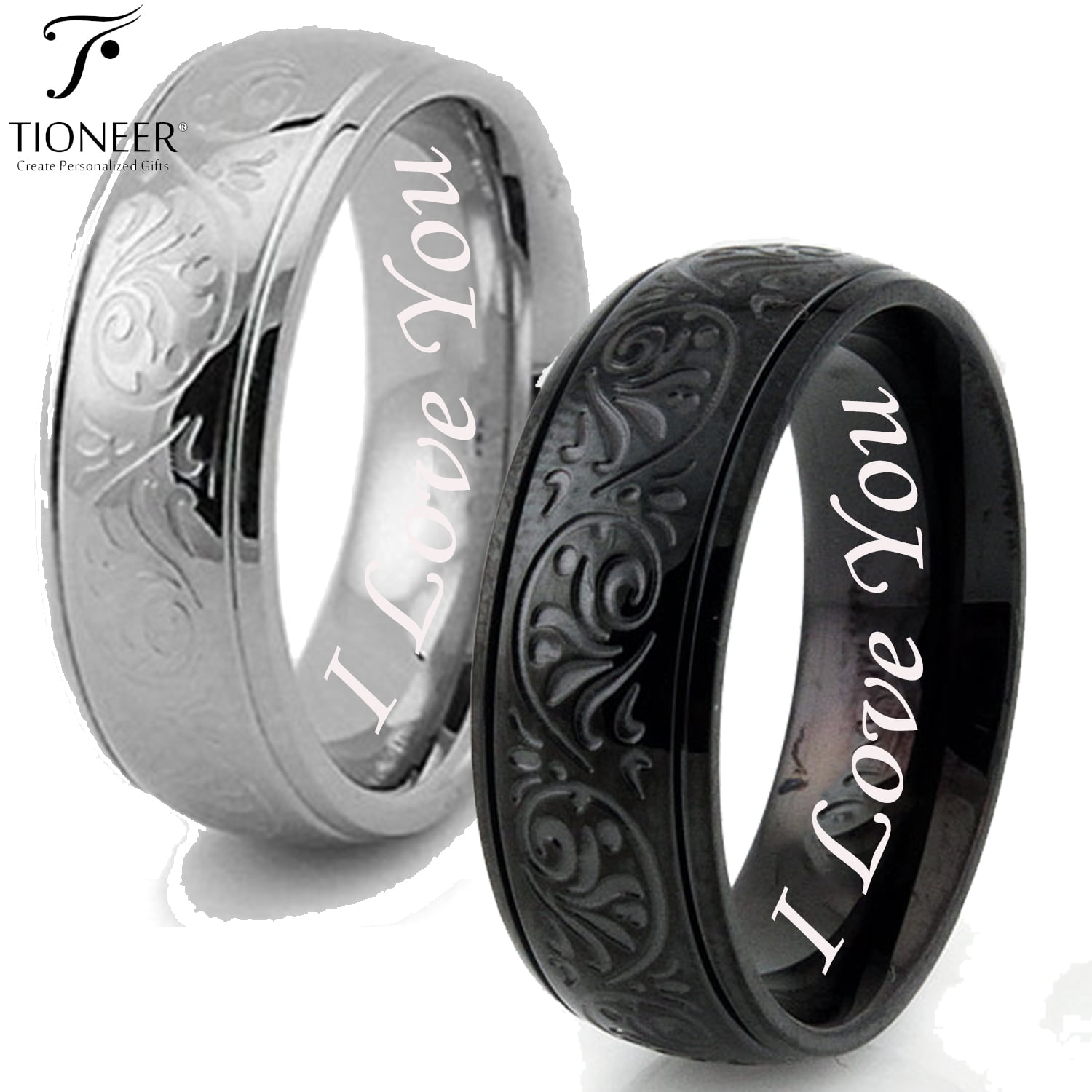 Tioneer Stainless Steel 316L Embossed Filigree Floral in Silver or ...