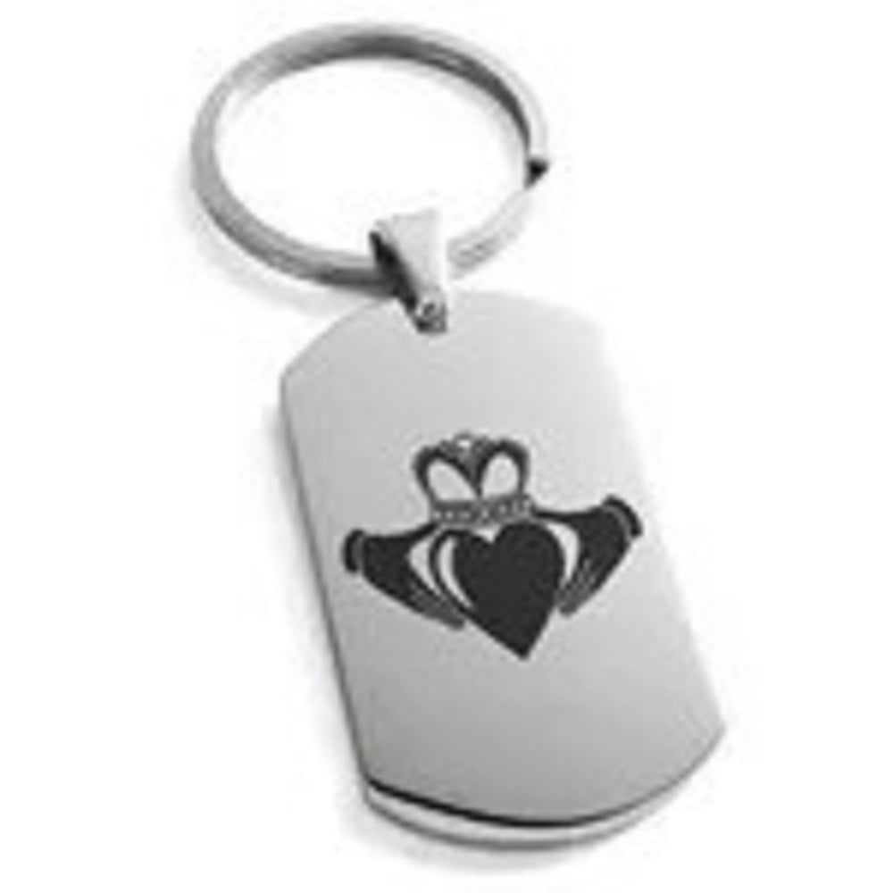 Tioneer Stainless Steel Celtic Claddagh Unity Engraved Dog Tag Keychain ...