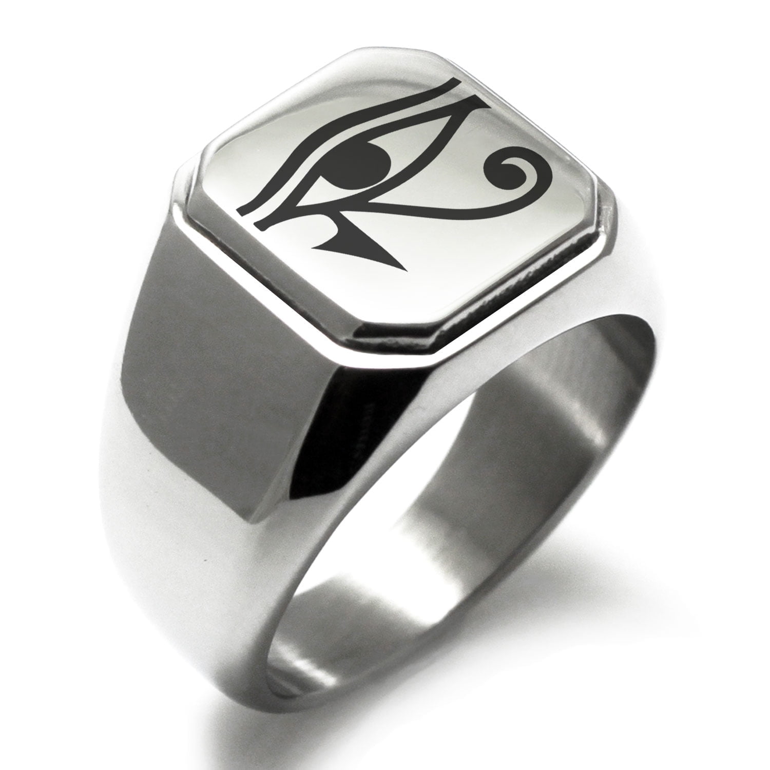 Tioneer Stainless Steel Egyptian Eye of Horus Engraved Square Flat Top ...
