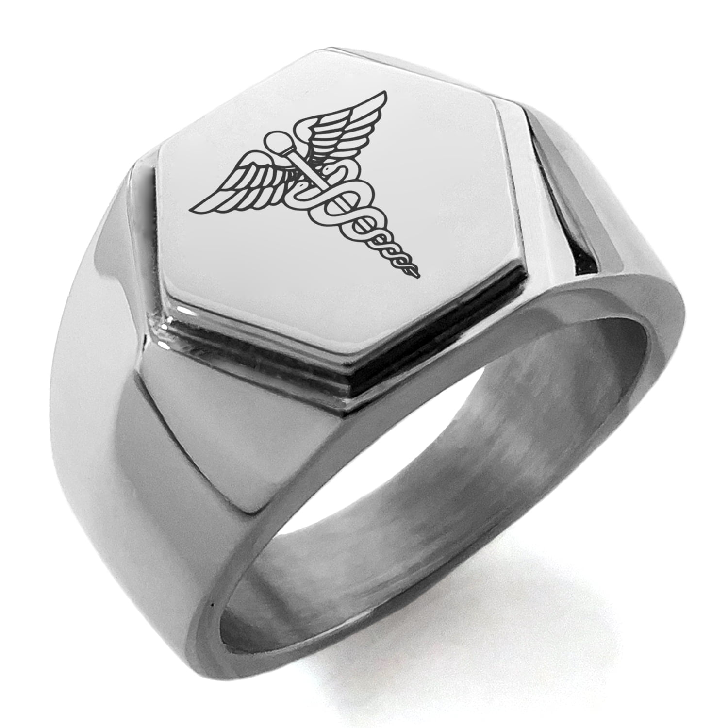 Tioneer Stainless Steel Engraved Top Biker Style Polished Ring ...