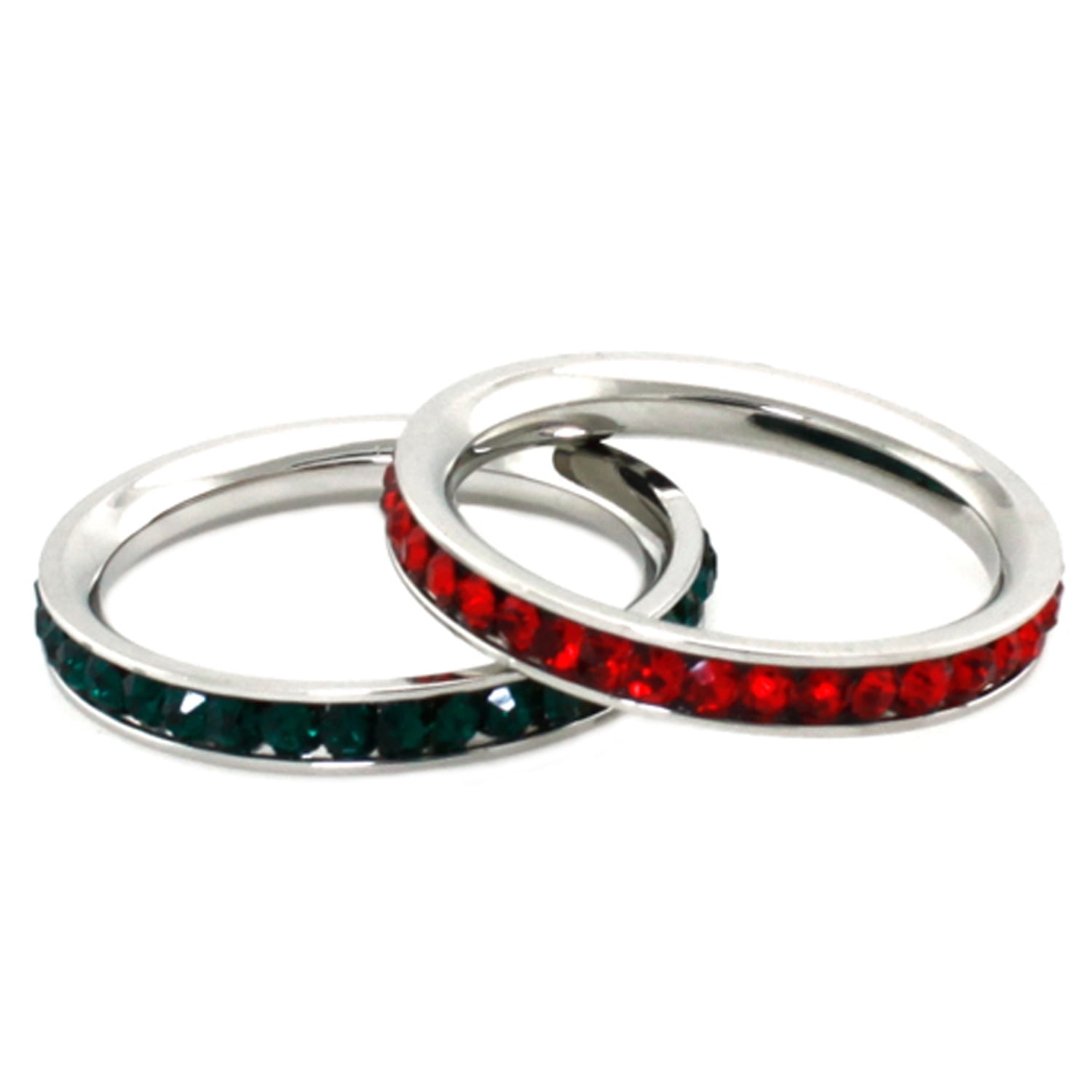 Tioneer Stainless Steel Eternity 3 mm Ruby & Emerald Color Crystal ...
