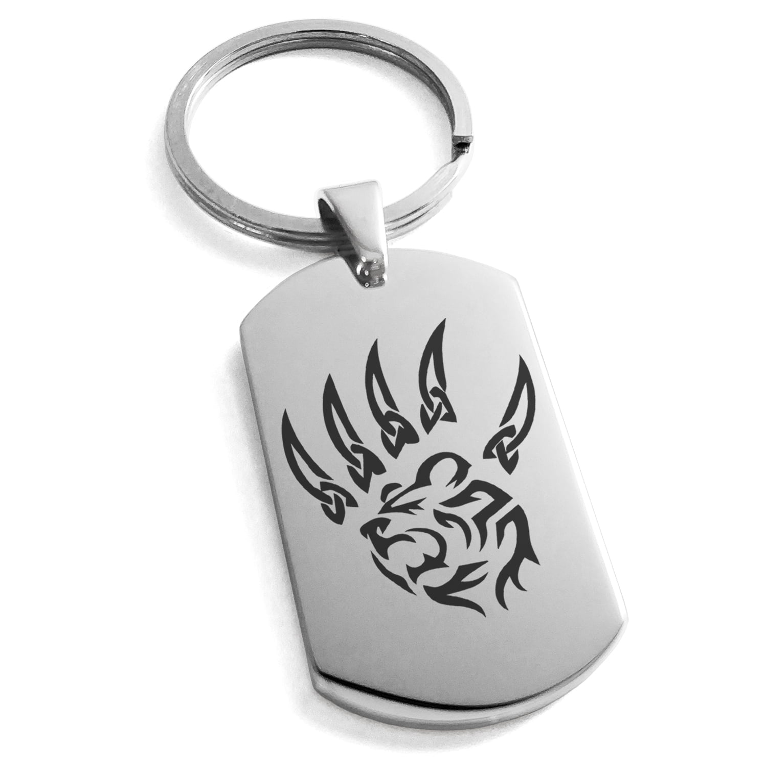 Tioneer Stainless Steel Ferocious Bear Claw Engraved Dog Tag Keychain ...