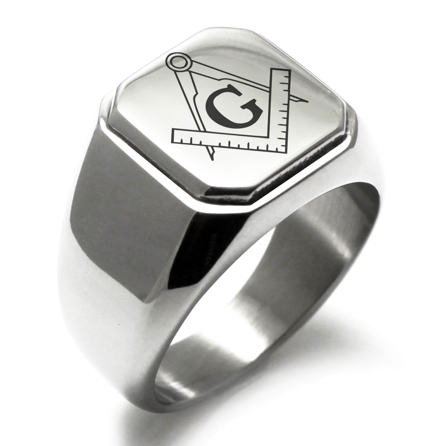 Tioneer Stainless Steel Freemasons Masonic Compass Engraved Square Flat ...