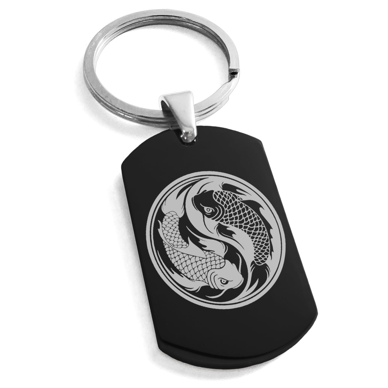 Tioneer Stainless Steel Koi Fish Yin Yang Engraved Dog Tag Keychain ...