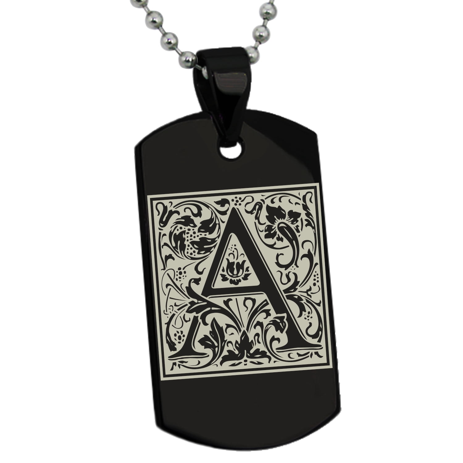 Tioneer Stainless Steel Letter A Initial Floral Box Monogram Engraved ...