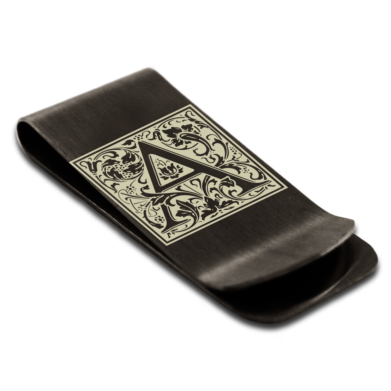 Tioneer Stainless Steel Letter A Initial Floral Box Monogram Engraved ...