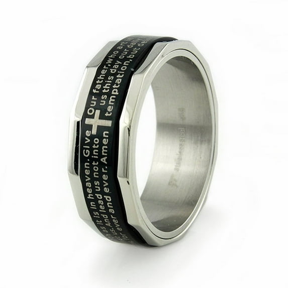 Tioneer Stainless Steel Lord's Prayer Religious Spinner Wedding Band ...