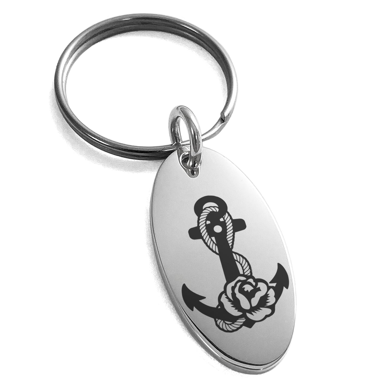 Tioneer Stainless Steel Nautical Floral Rose Anchor Engraved Small Oval ...