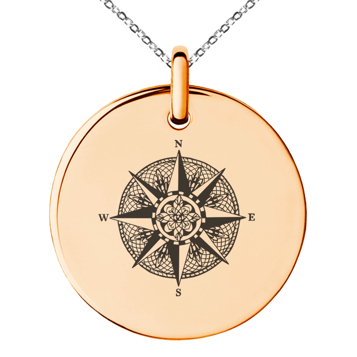 Tioneer Stainless Steel Nautical Flower of Life Compass Engraved Small ...