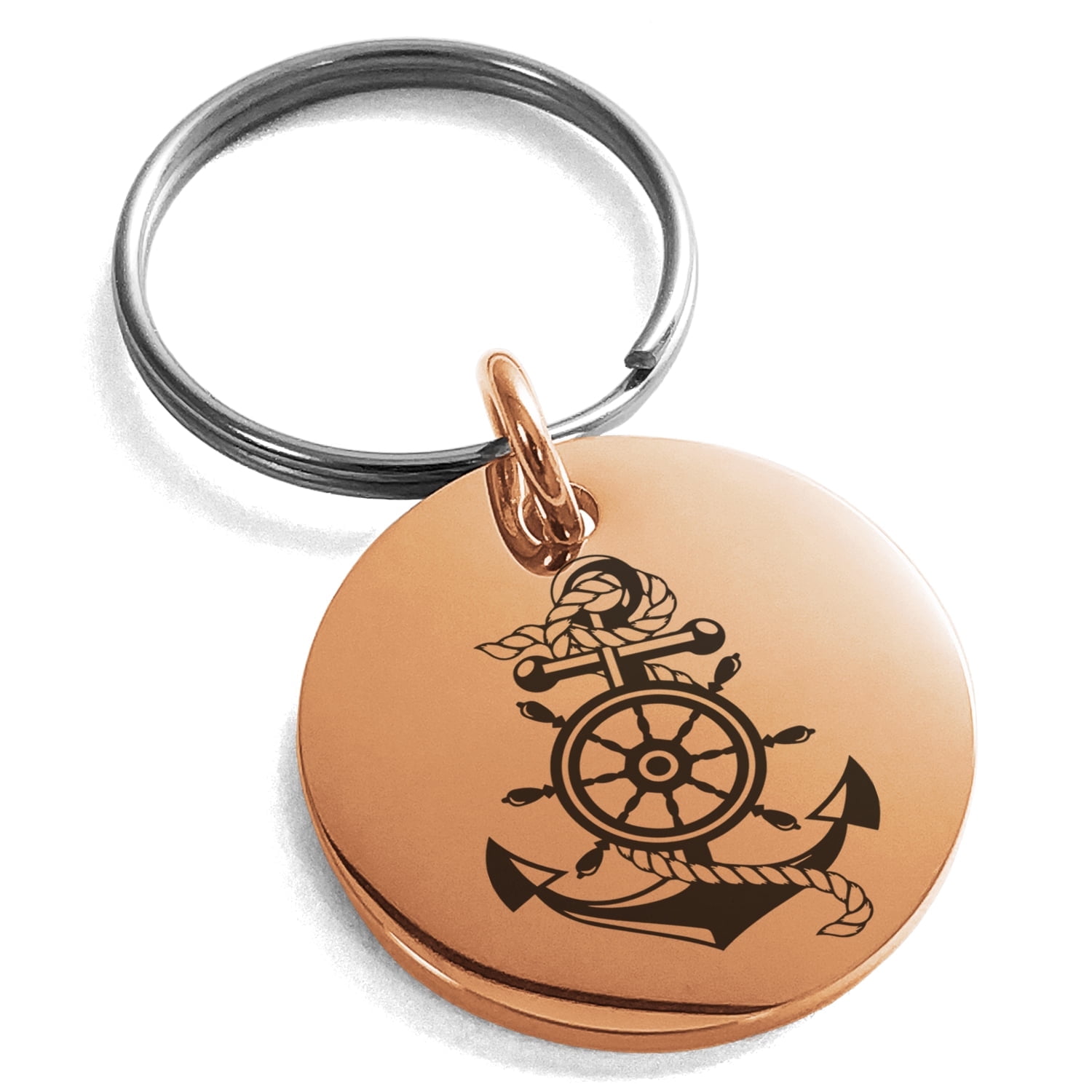 Tioneer Stainless Steel Nautical Ship Helm & Anchor Engraved Small ...