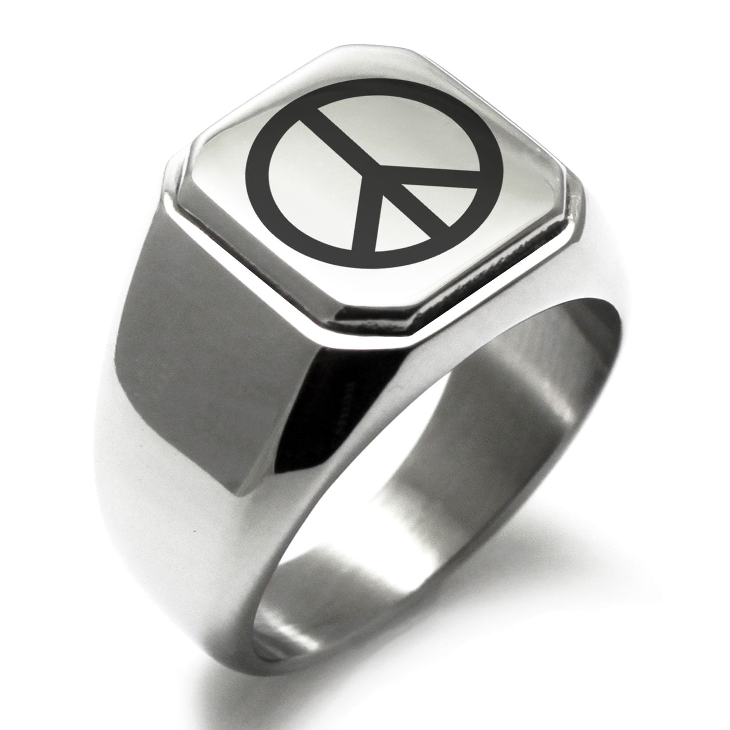 Tioneer Stainless Steel Peace Engraved Square Flat Top Biker Style ...
