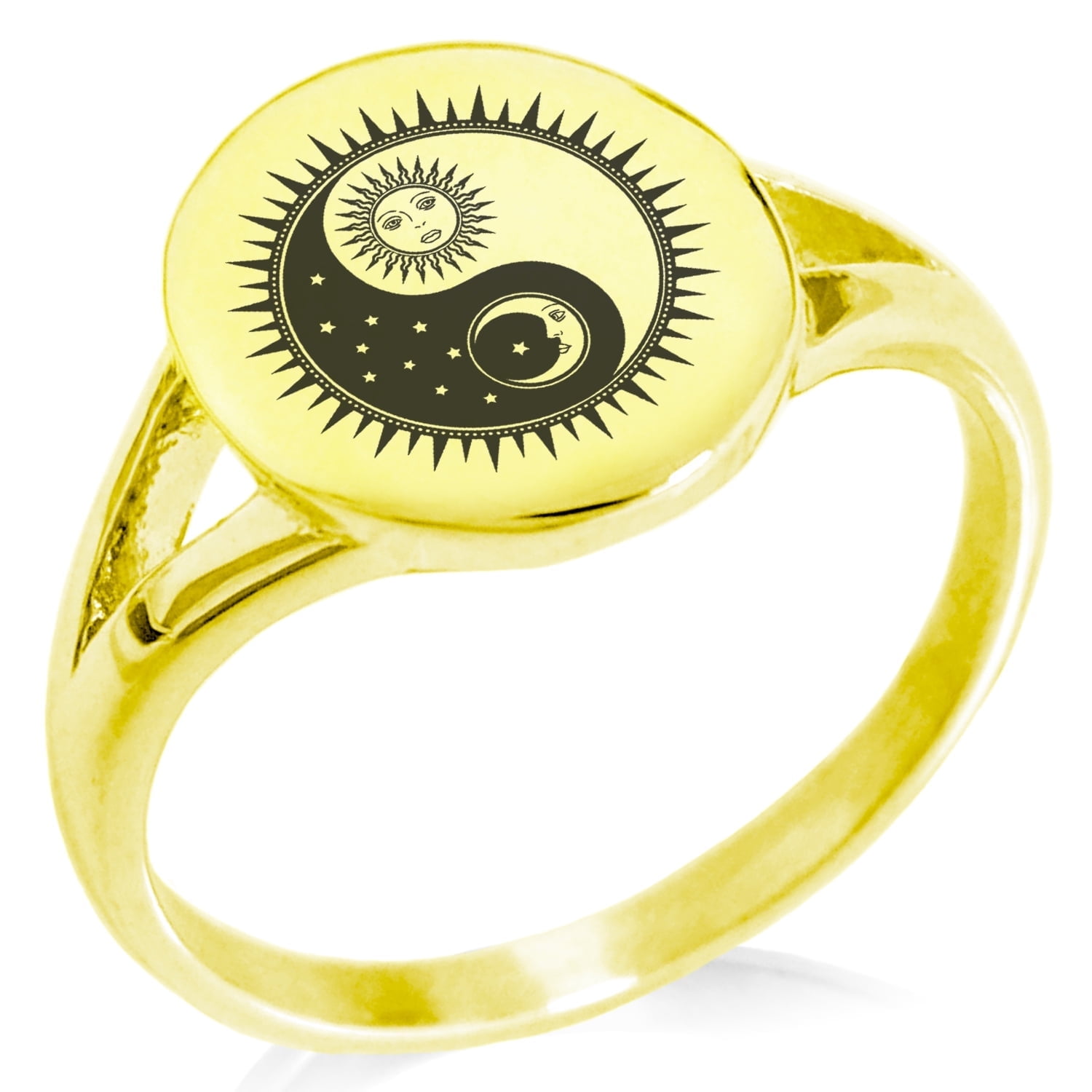 Tioneer Stainless Steel Sun & Moon Yin Yang Minimalist Oval Top ...
