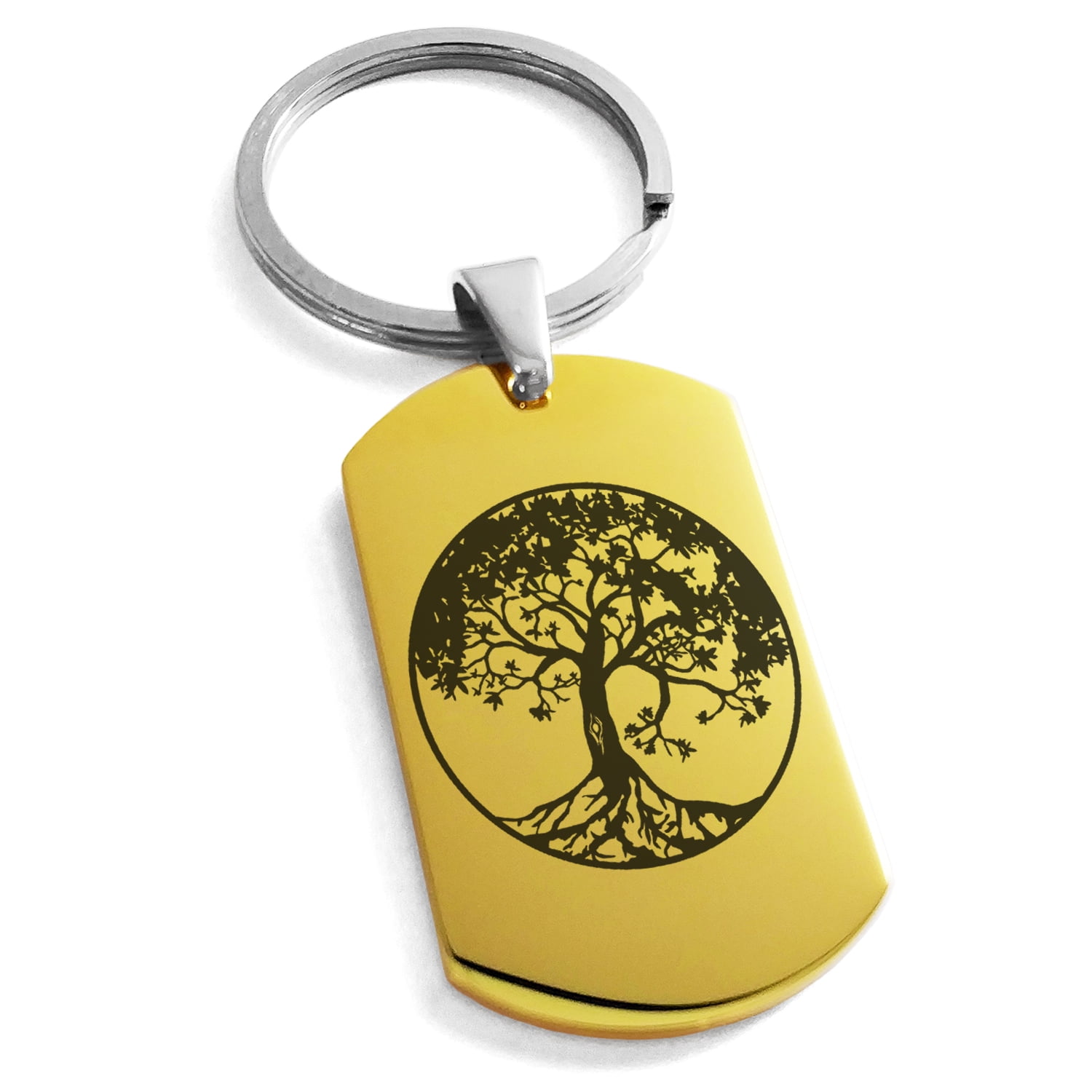 Tioneer Stainless Steel Tree of Life Engraved Dog Tag Keychain Keyring ...