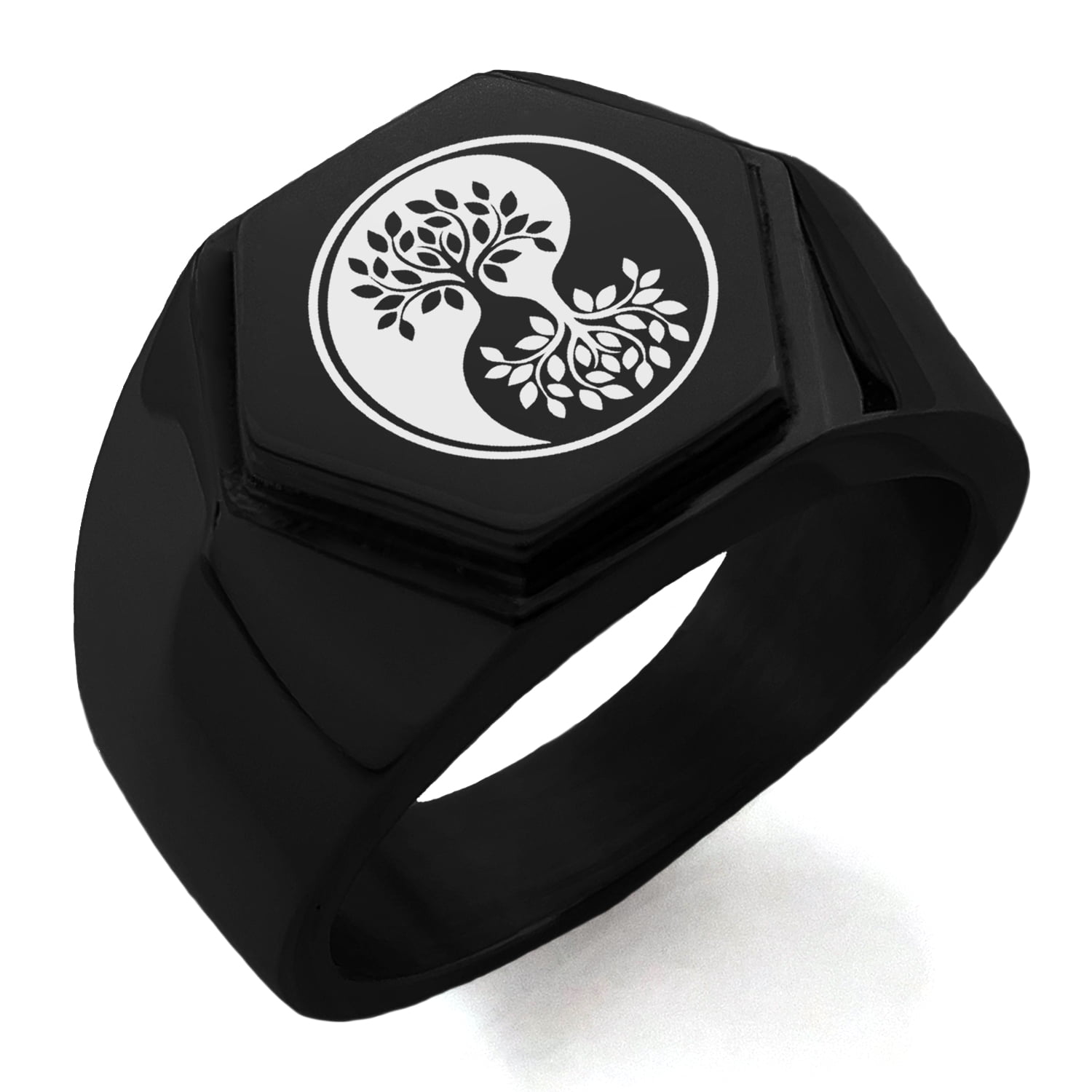 Tioneer Stainless Steel Tree of Life Yin Yang Engraved Hexagon Crest ...